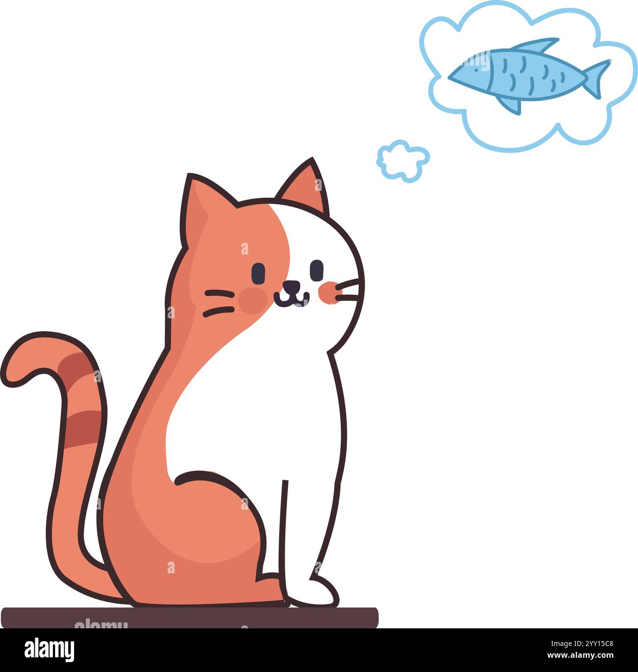 Cute Cat Thinking of Fish Illustration Stock Vector Image & Art - Alamy