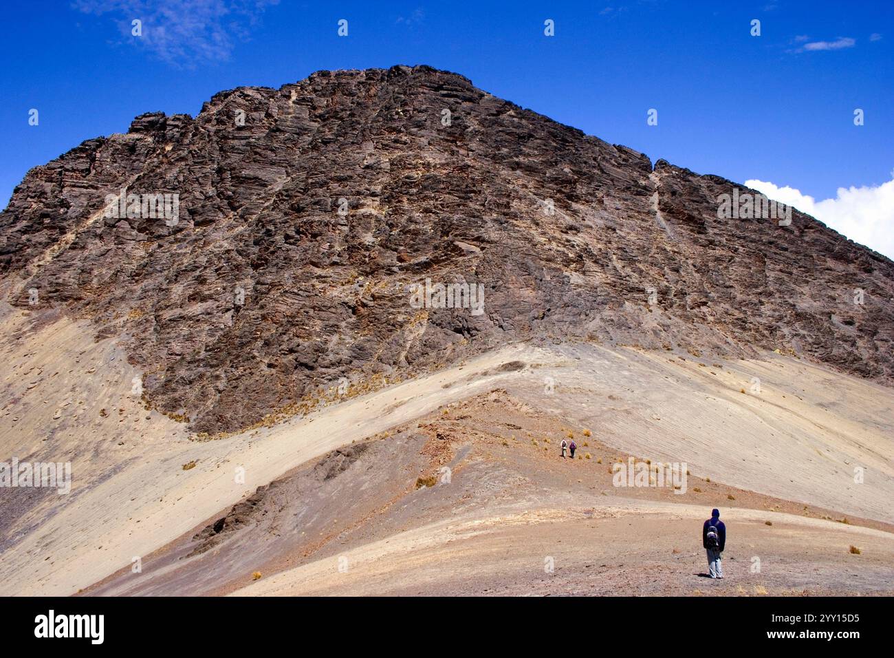Trekking in the Bolivian Andes The image shows a rugged mountain in ...
