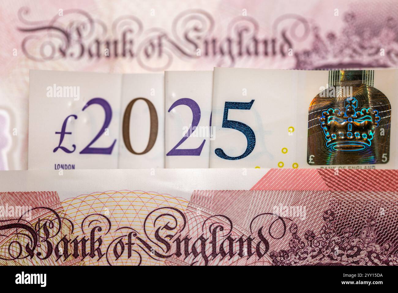 2025 in British pounds. UK banknotes arranged in date 2025, Concept ...
