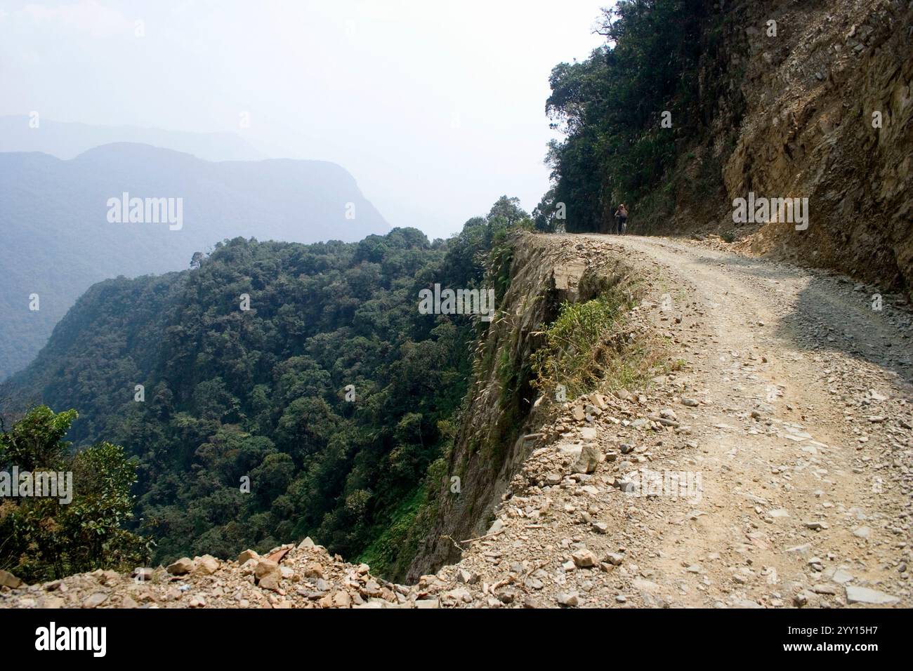 Bolivia's Death Road. Narrow, winding road carved into the side of a ...