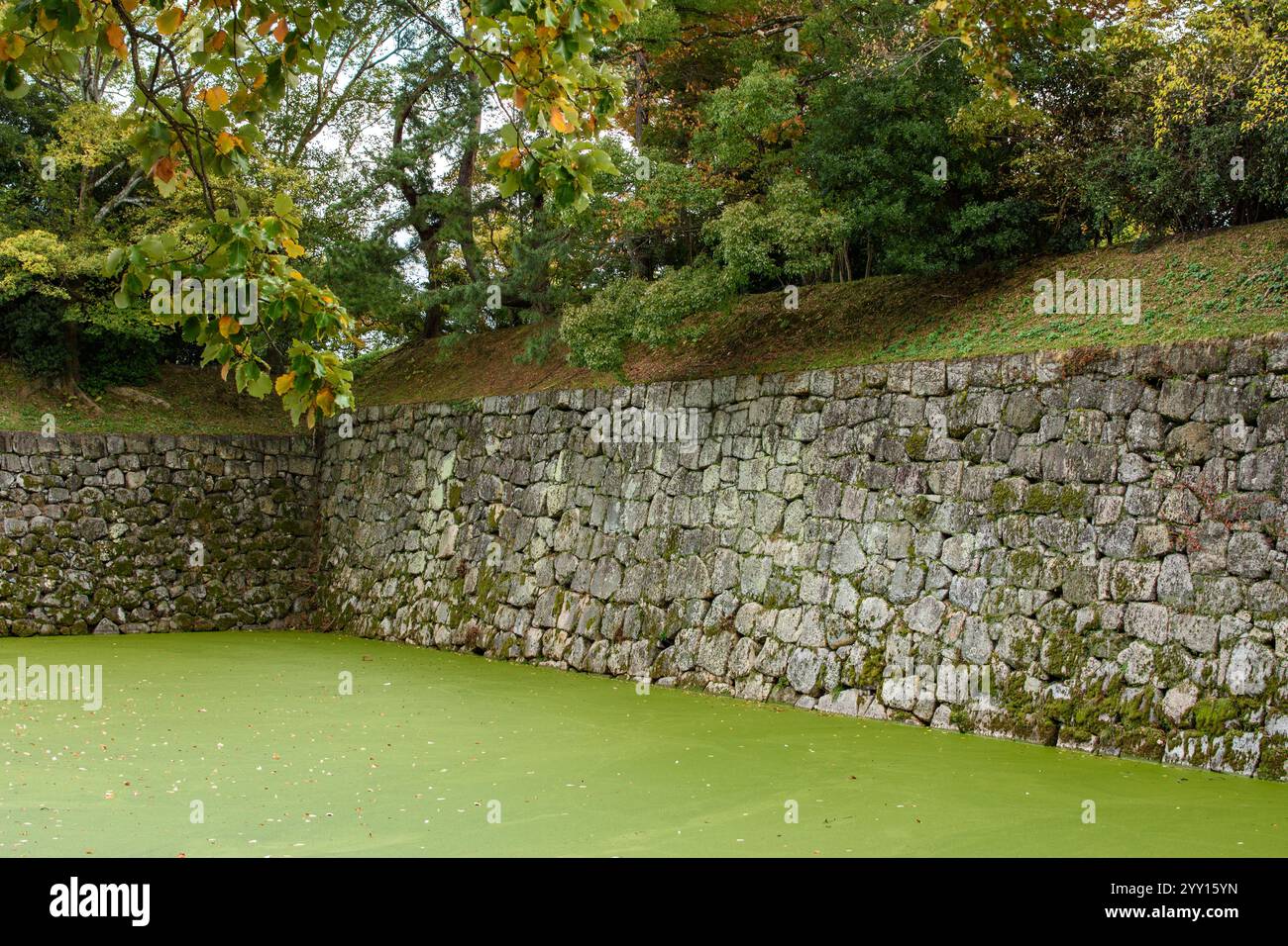 Inner walls and moat of the old Japanese Tokugawa Shogun residence of ...