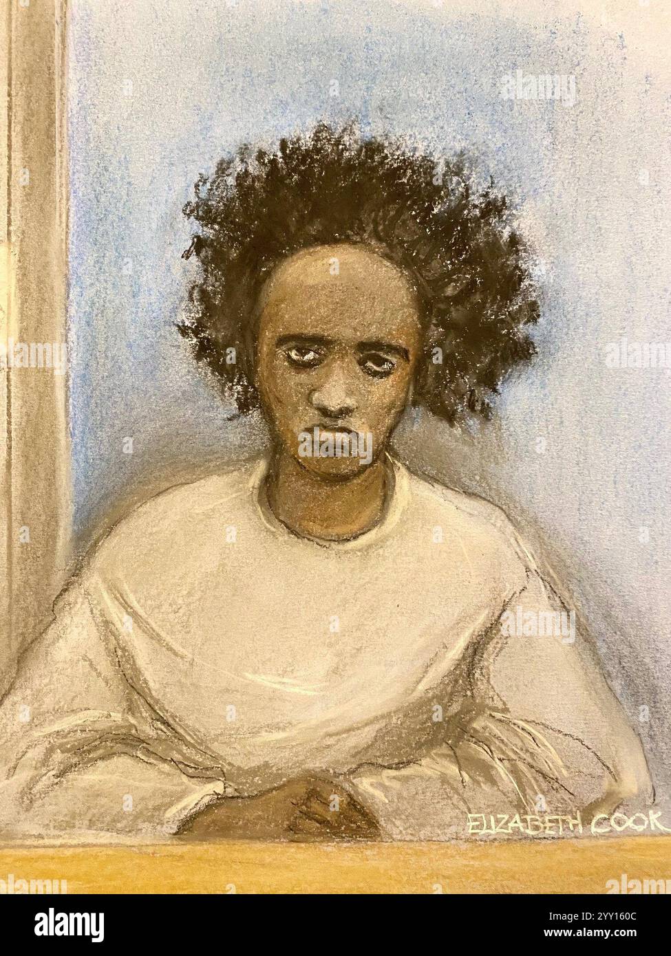 Court artist sketch by Elizabeth Cook of Southport stabbings suspect ...