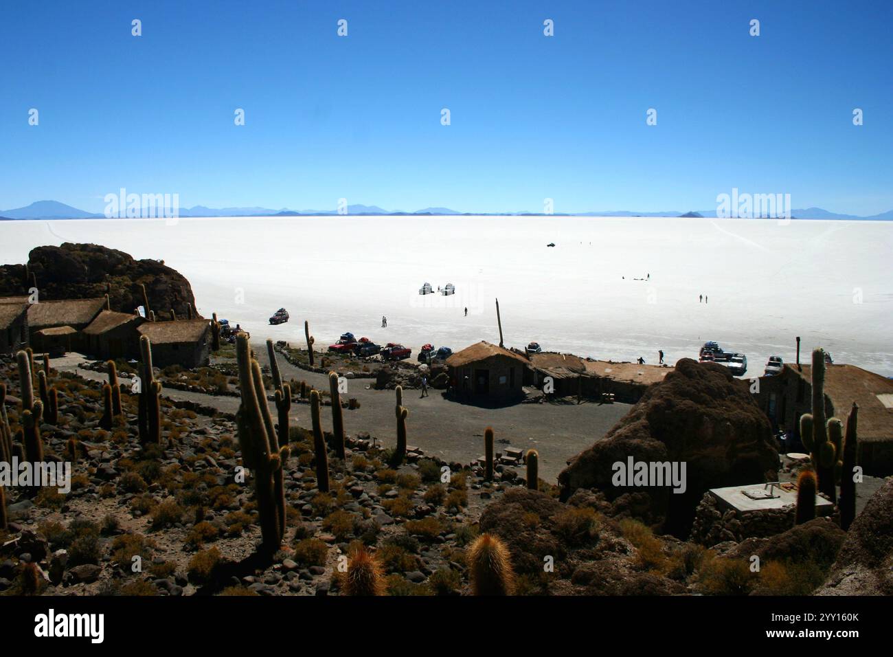the vast, white expanse of the Salar de Uyuni salt flats in Bolivia ...
