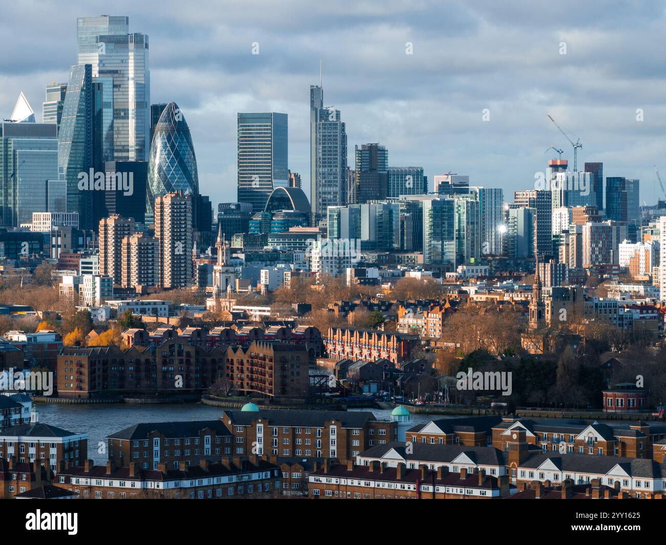 The image captures an aerial view of London's skyline with the Gherkin ...