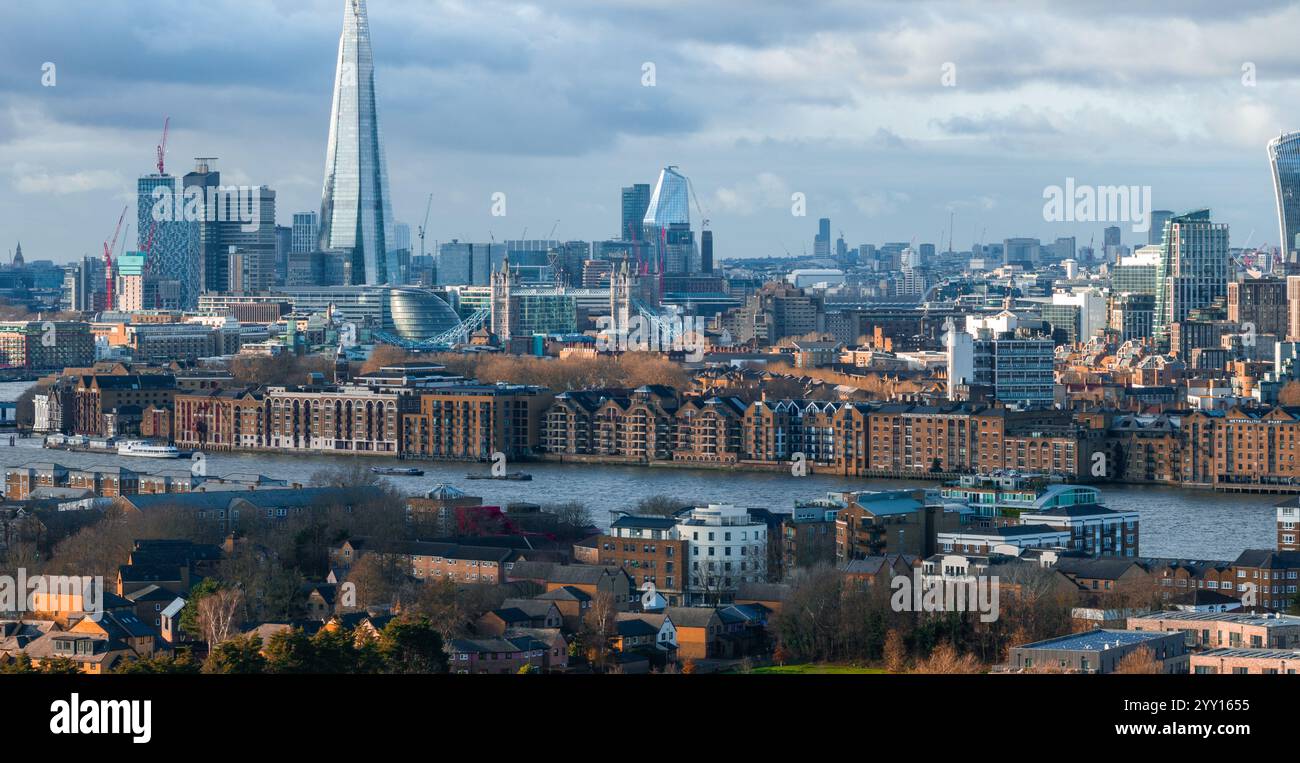 Aerial View of London Featuring the Shard and Tower Bridge Stock Photo ...