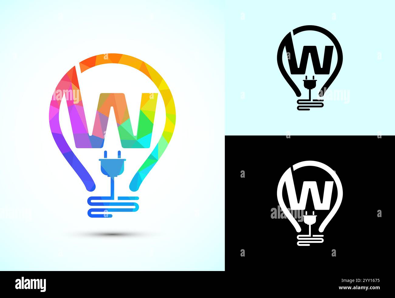 Initial alphabet with an electric bulb and plug. Electricity logo ...