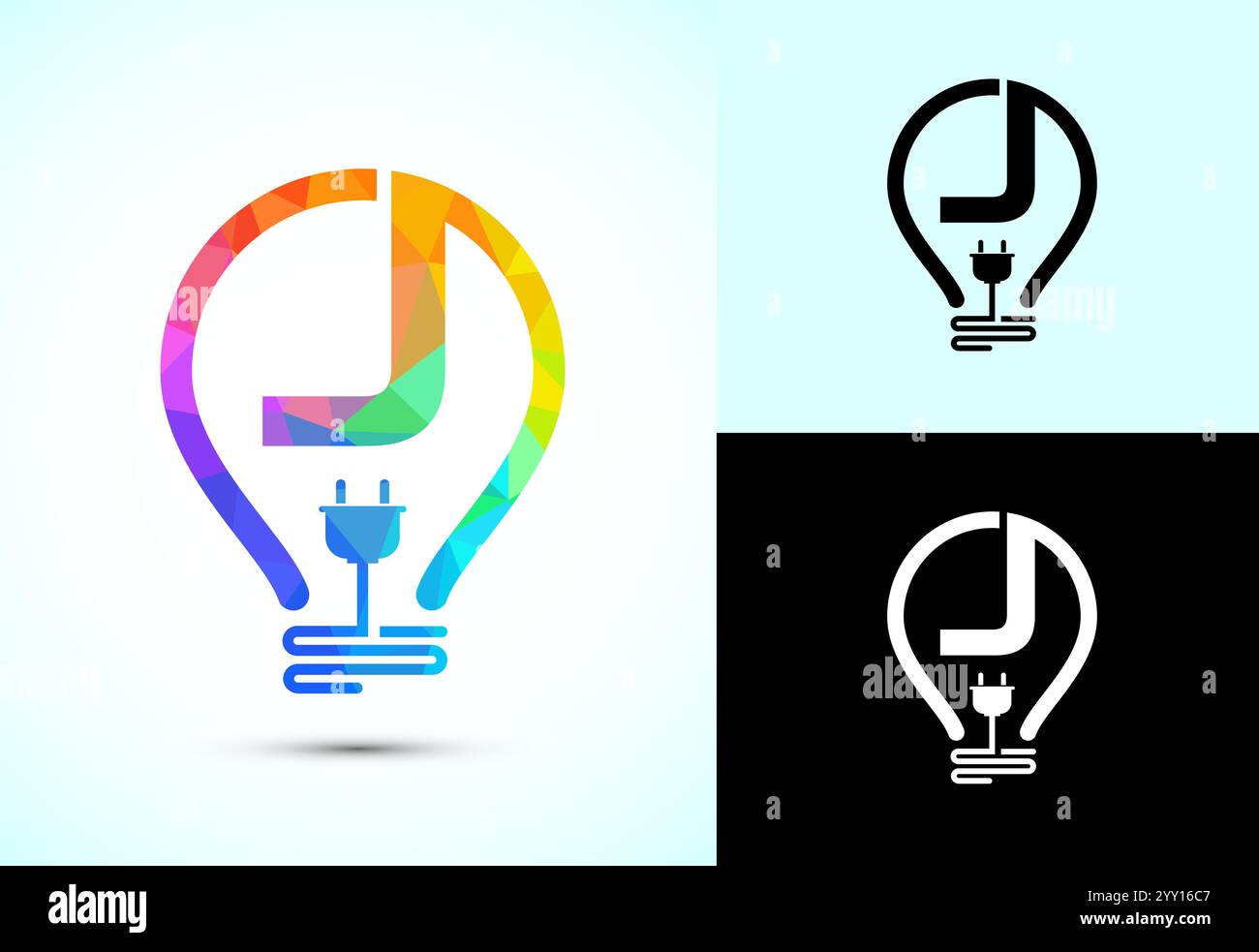 Initial alphabet with an electric bulb and plug. Electricity logo ...
