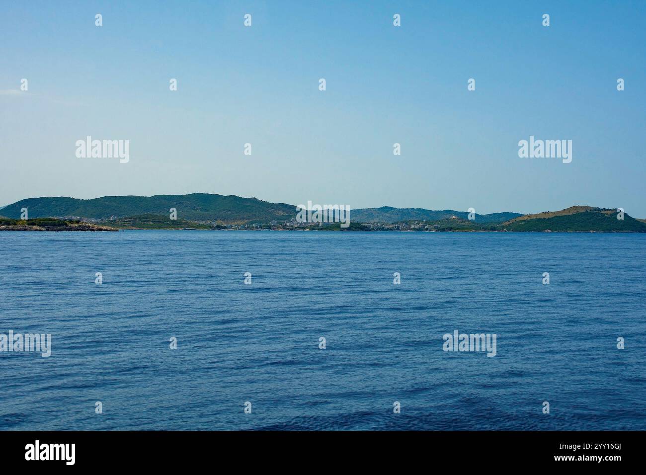 The Ionian coastline south of Sarande, part of the Albanian Riviera ...