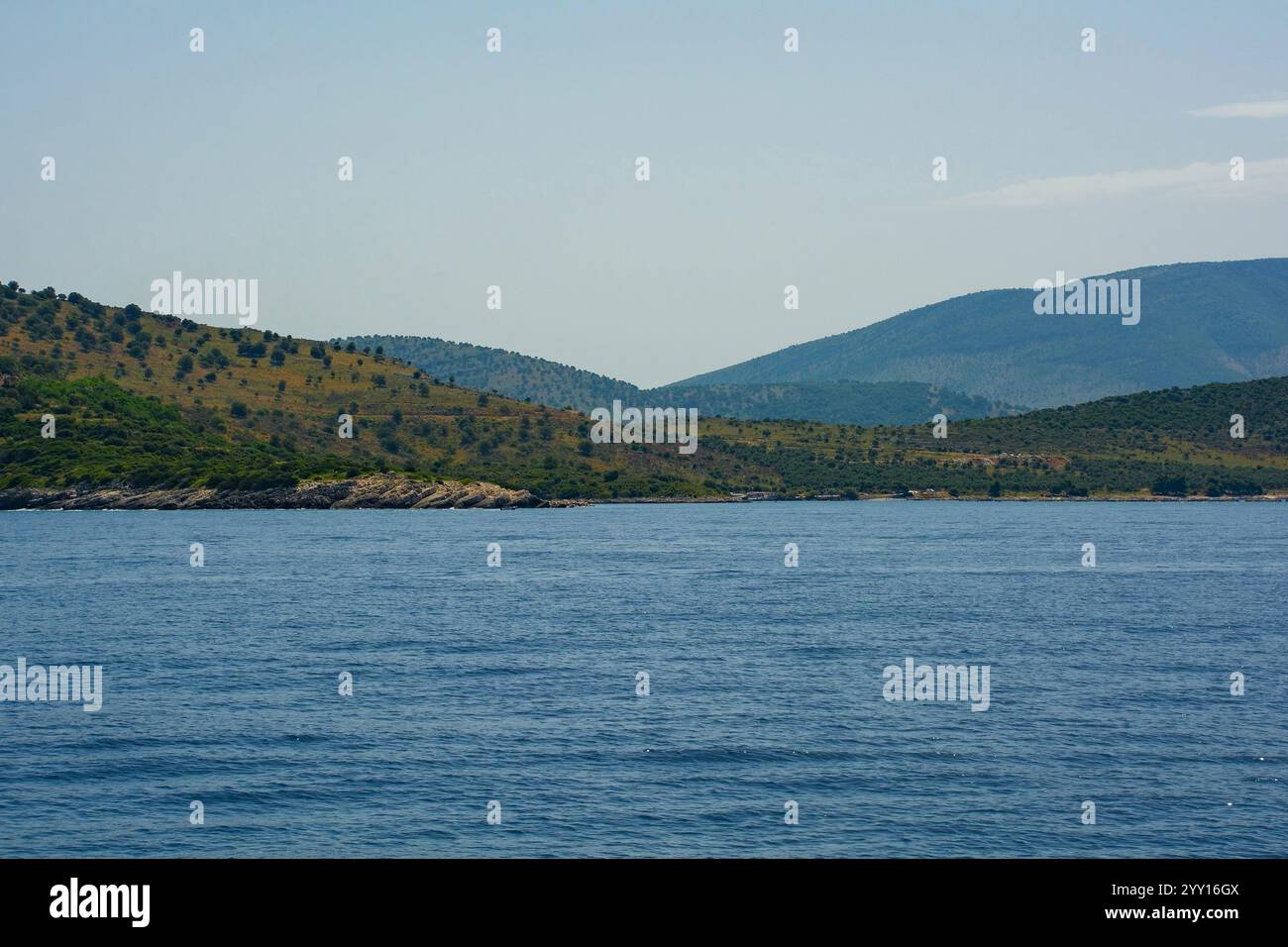 The Ionian coastline south of Sarande, part of the Albanian Riviera ...