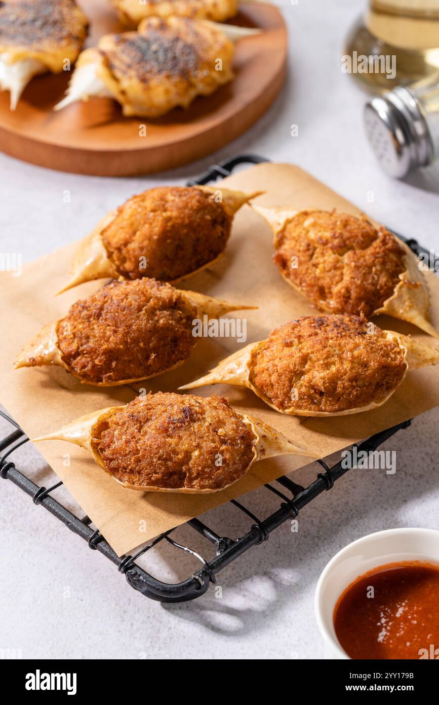 Grilled Crab with mentaiyaki sauce. Mentaiyaki is a typical Japanese ...