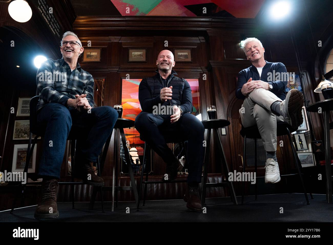Gary lineker, alan shearer and david moyes take part in the rest is football live show, at the ...