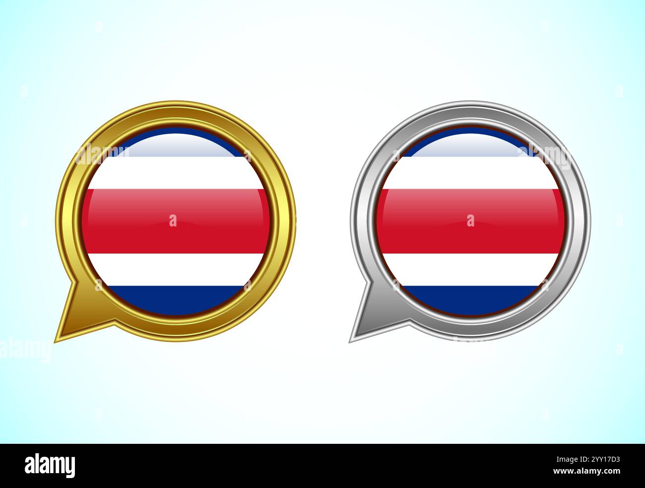 Costa Rica flag speech bubble. Speaking flag icon in gold and silver ...