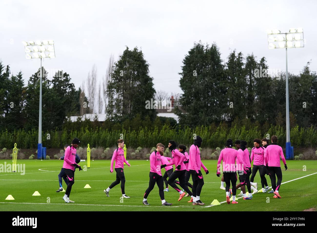 A general view of Chelsea players during a training session at Cobham ...