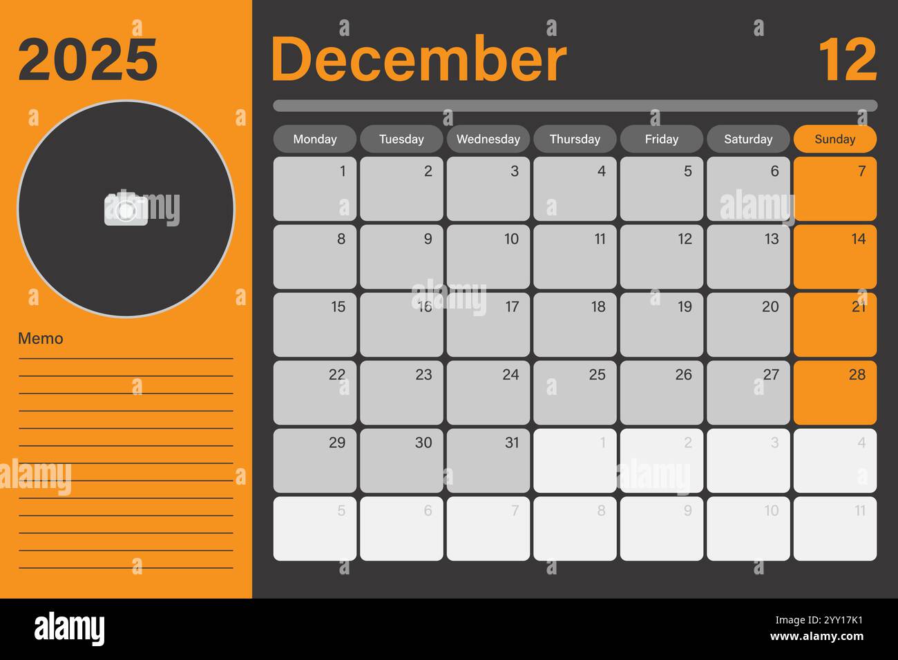 Digital desk planner calendar December 2025 with empty space for adding ...