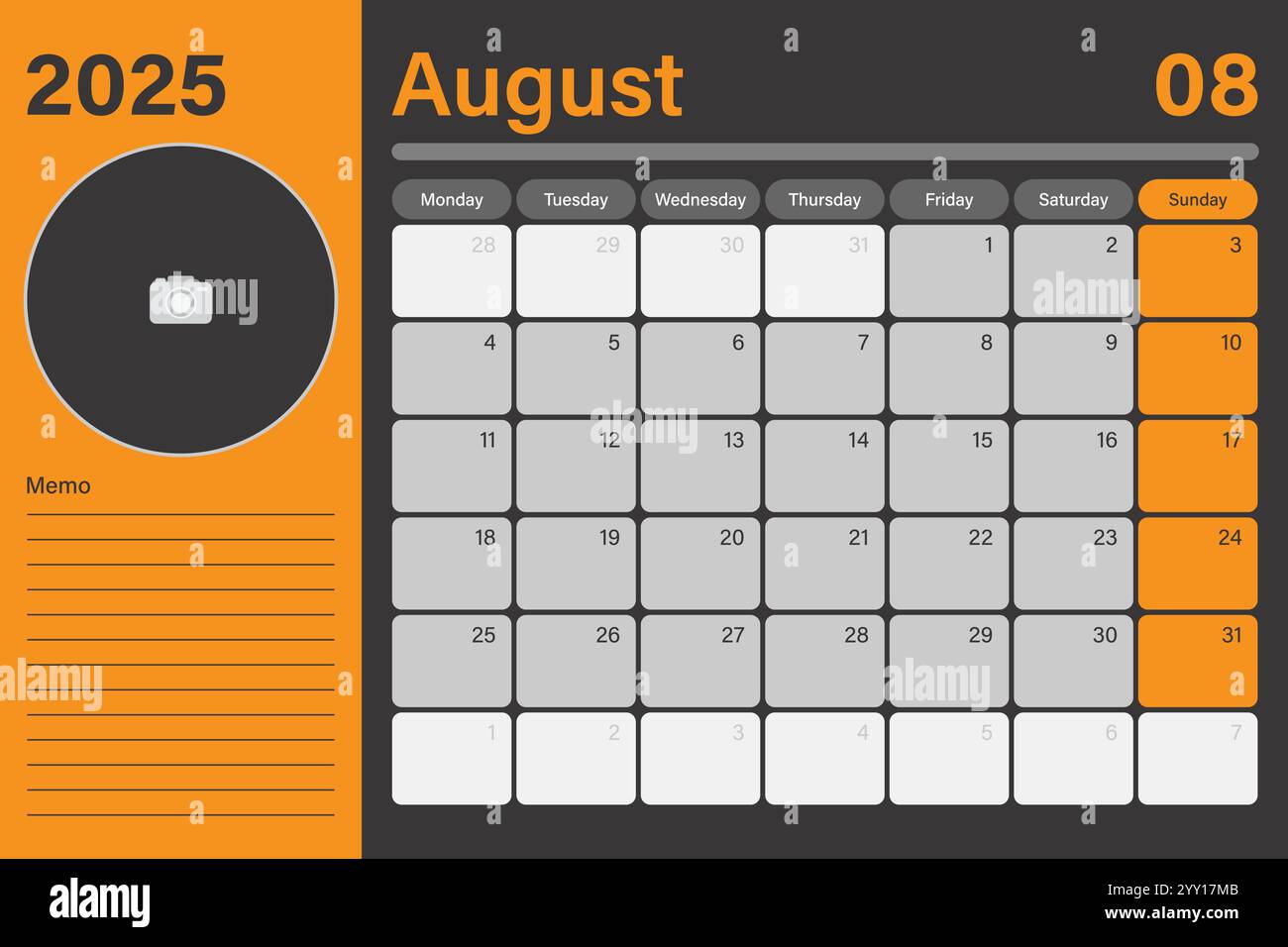 Digital desk planner calendar August 2025 with empty space for adding ...