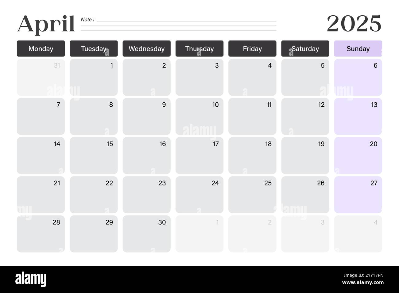 April 2025 blank calendar Stock Vector Images - Alamy