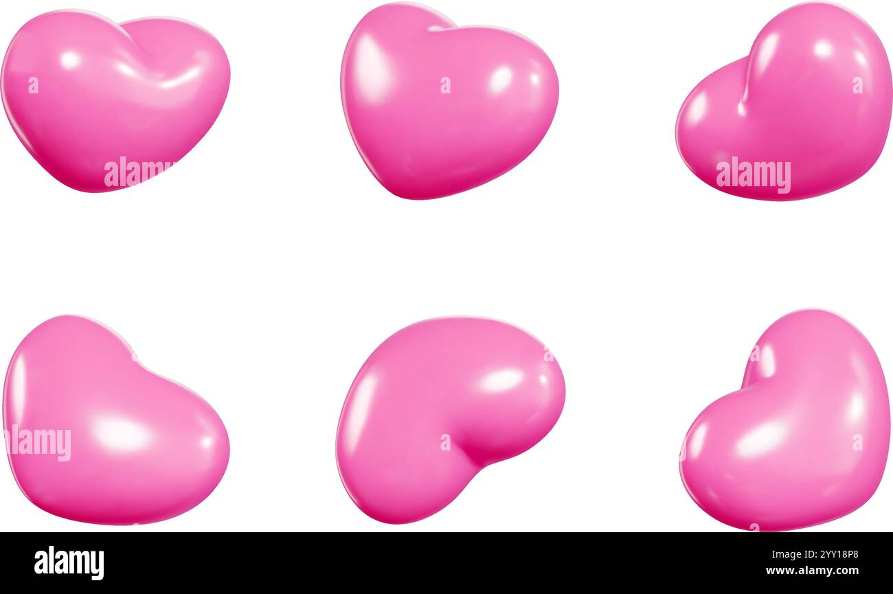 Pink heart shaped balloons shown from different angles highlighting ...