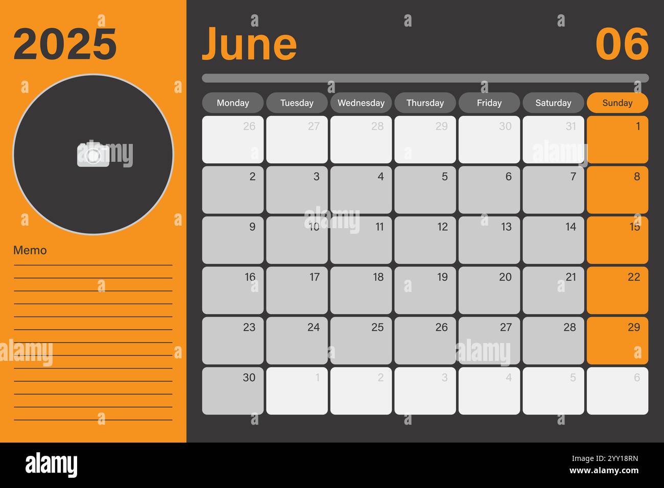 Digital desk planner calendar June 2025 with empty space for adding ...