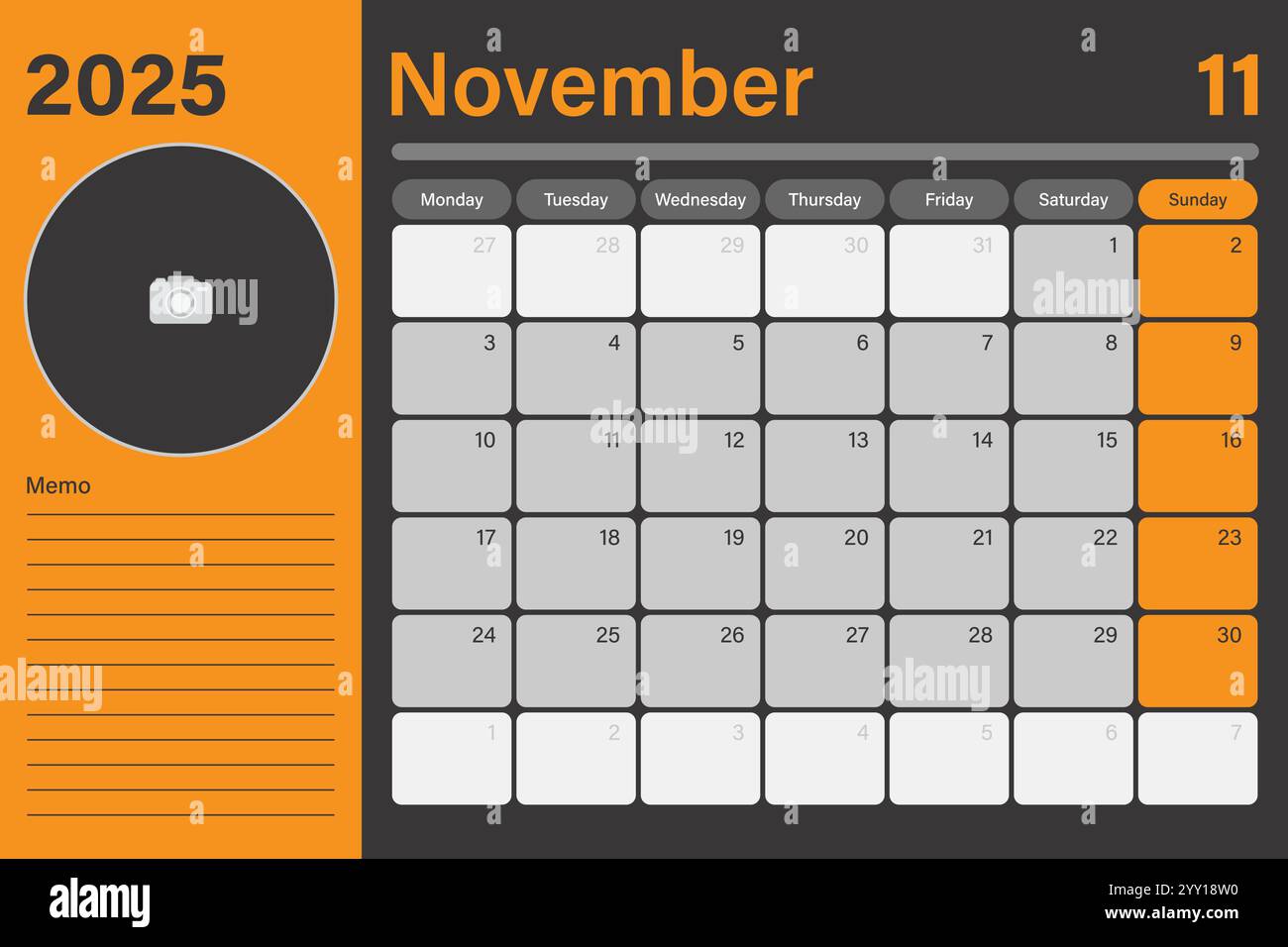Digital desk planner calendar November 2025 with empty space for adding ...