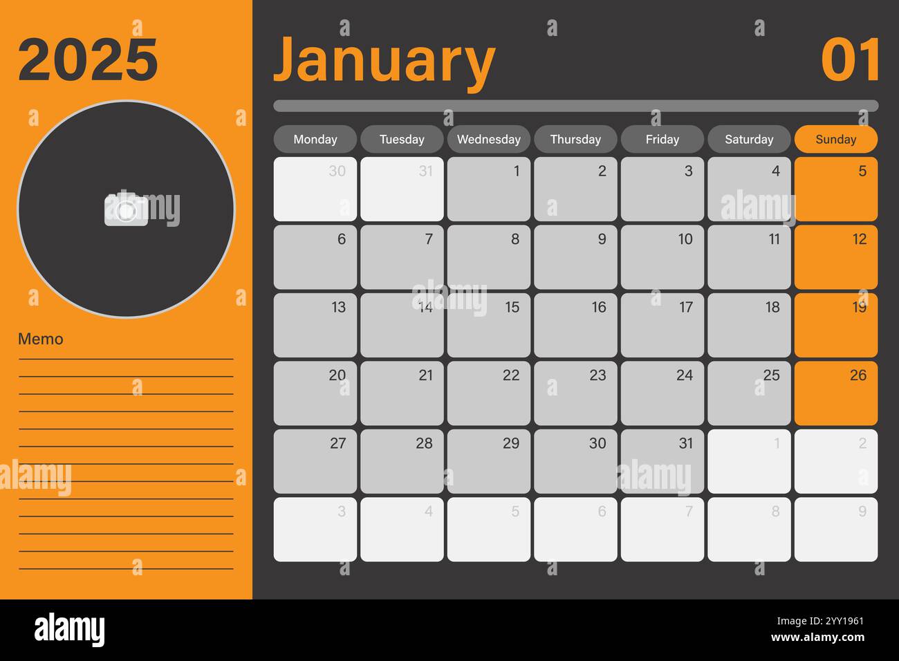 Digital desk planner calendar January 2025 with empty space for adding ...