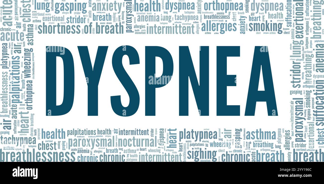 Dyspnea: Shortness of Breath word cloud conceptual design isolated on white background Stock ...