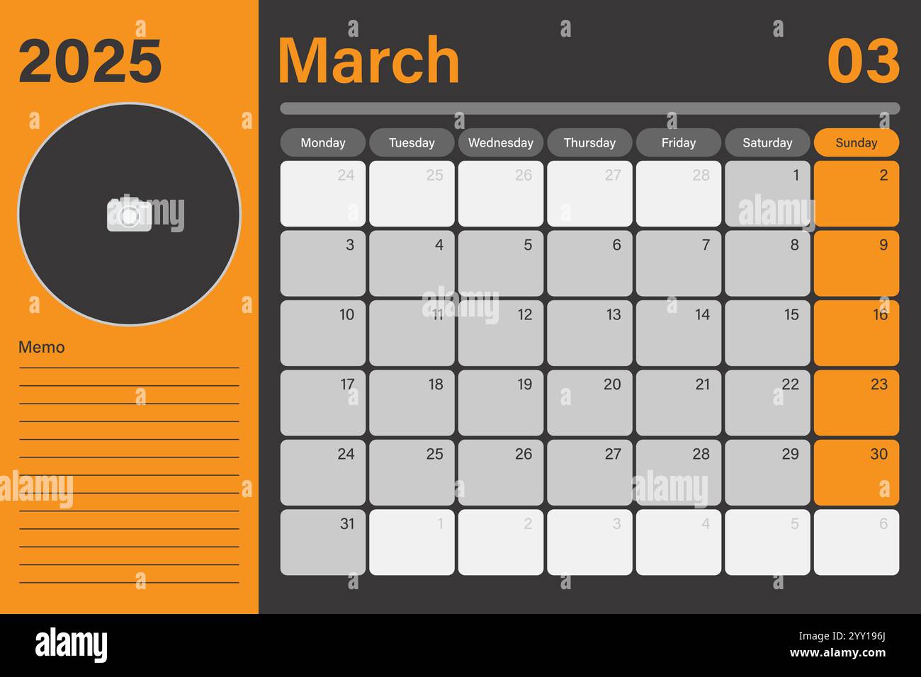 Digital desk planner calendar March 2025 with empty space for adding ...