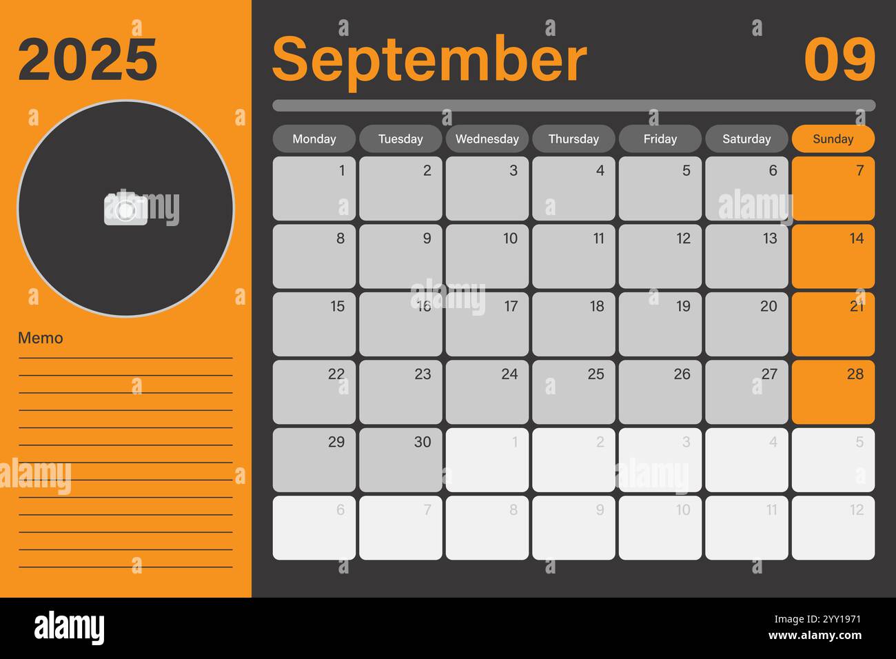 Digital desk planner calendar September 2025 with empty space for ...