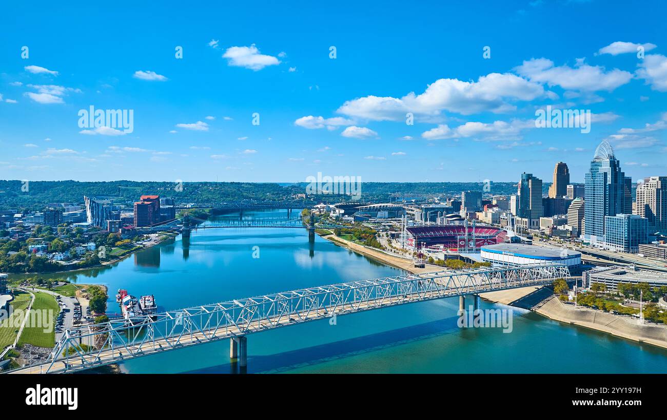 Aerial Cincinnati Skyline with Ohio River Bridge Connection Stock Photo ...