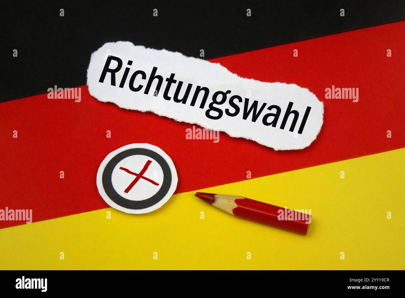 Deutschlandflagge mit Richtungswahl, Stift und Wahlkreuz ...