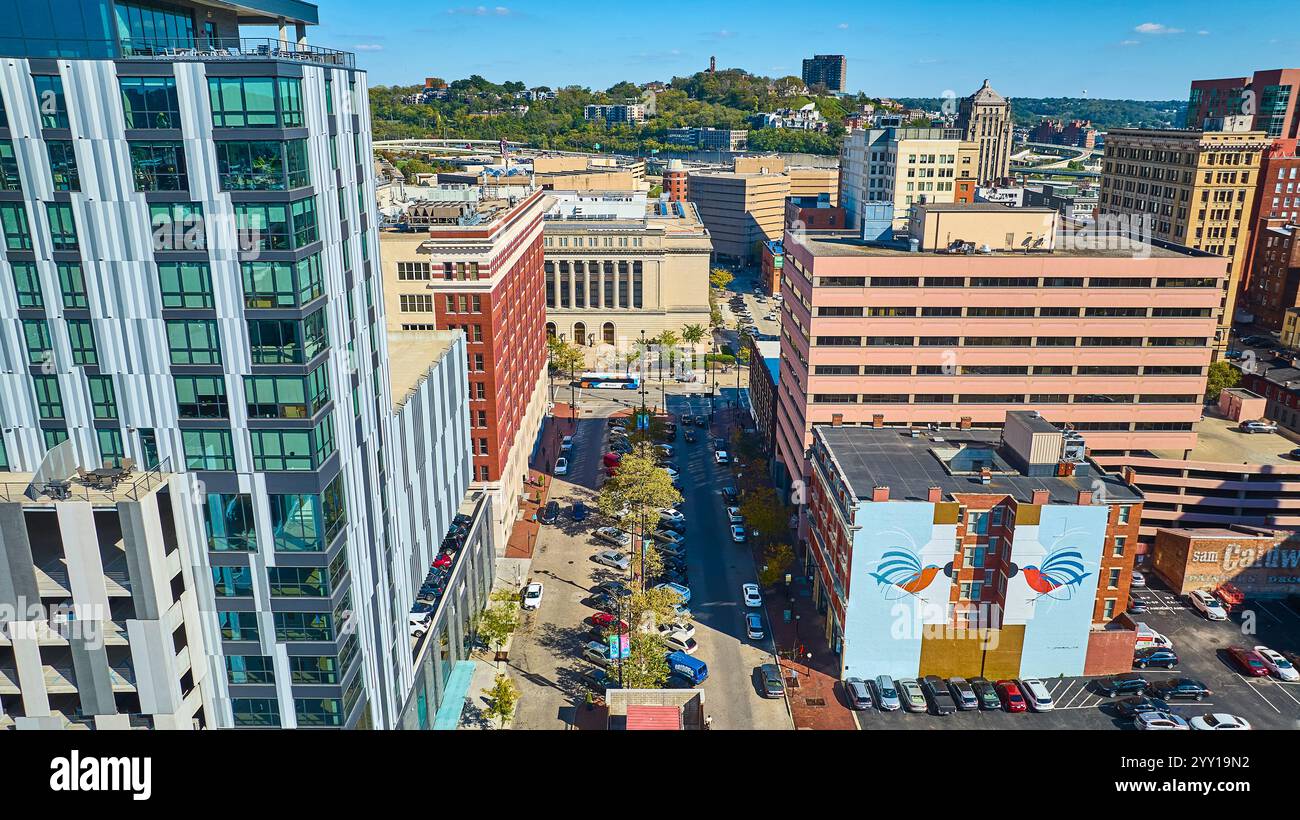 Aerial Urban Contrast Cincinnati Architecture with Green Hillside Stock ...