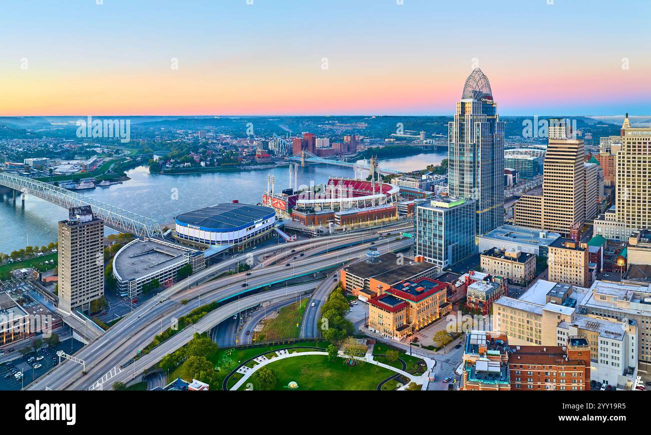 Aerial Cincinnati Skyline Great American Tower at Golden Hour Stock ...