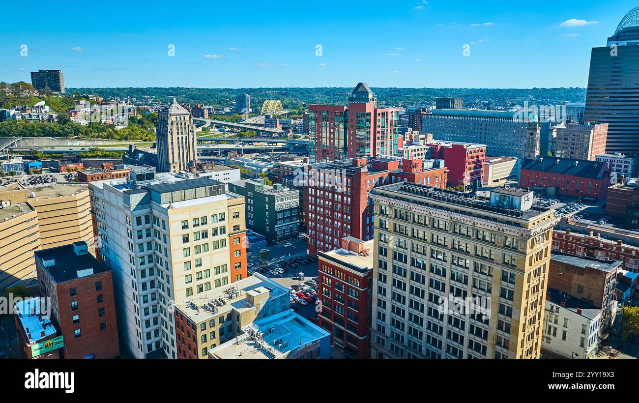 Aerial Cincinnati Skyline and Courthouse with Green Backdrop Stock ...