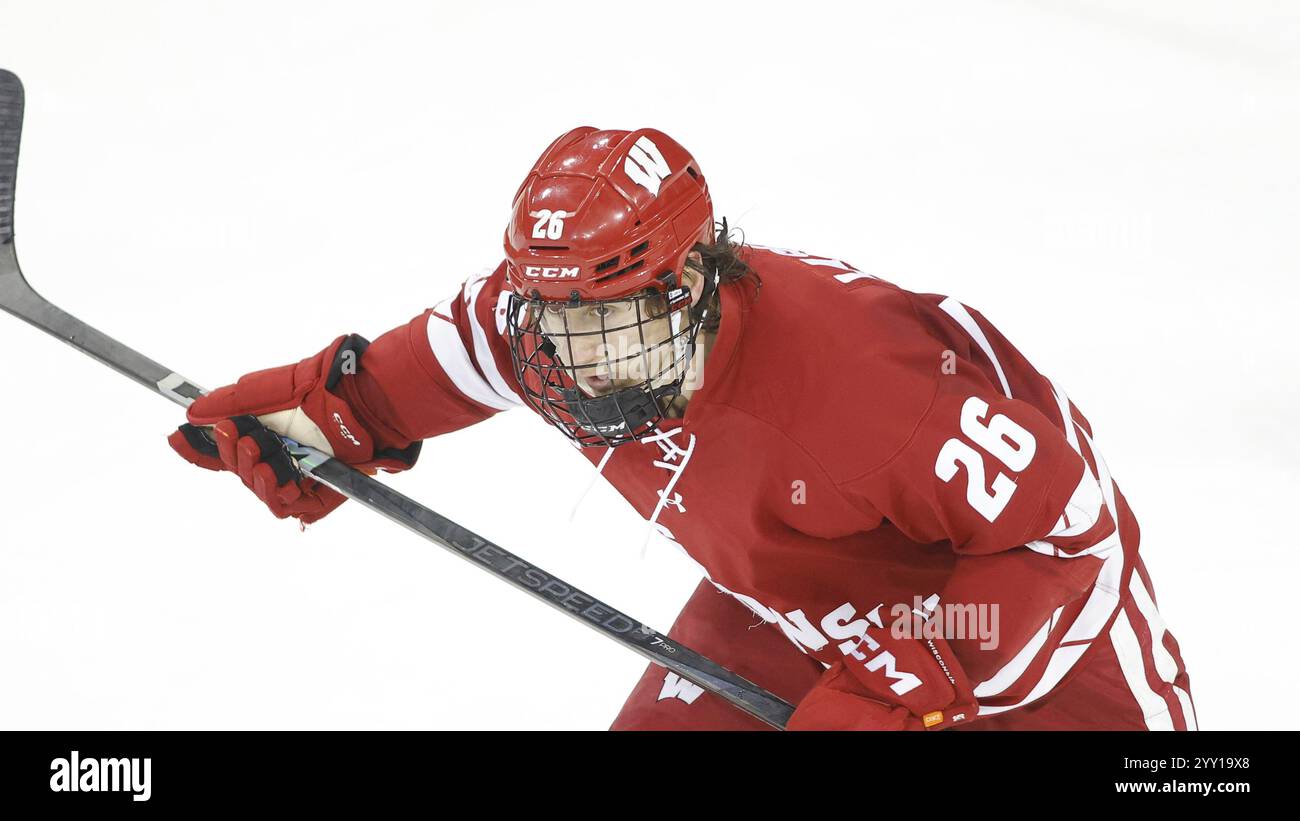 Wisconsin's Cody Laskosky plays during an NCAA hockey game on Saturday ...
