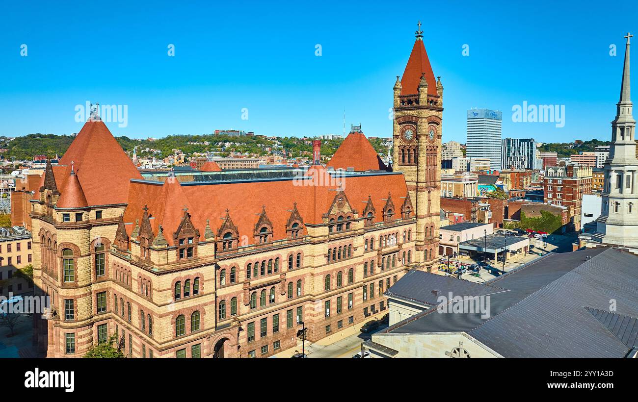Aerial of Historic City Hall Amidst Modern Cincinnati Skyline Stock ...