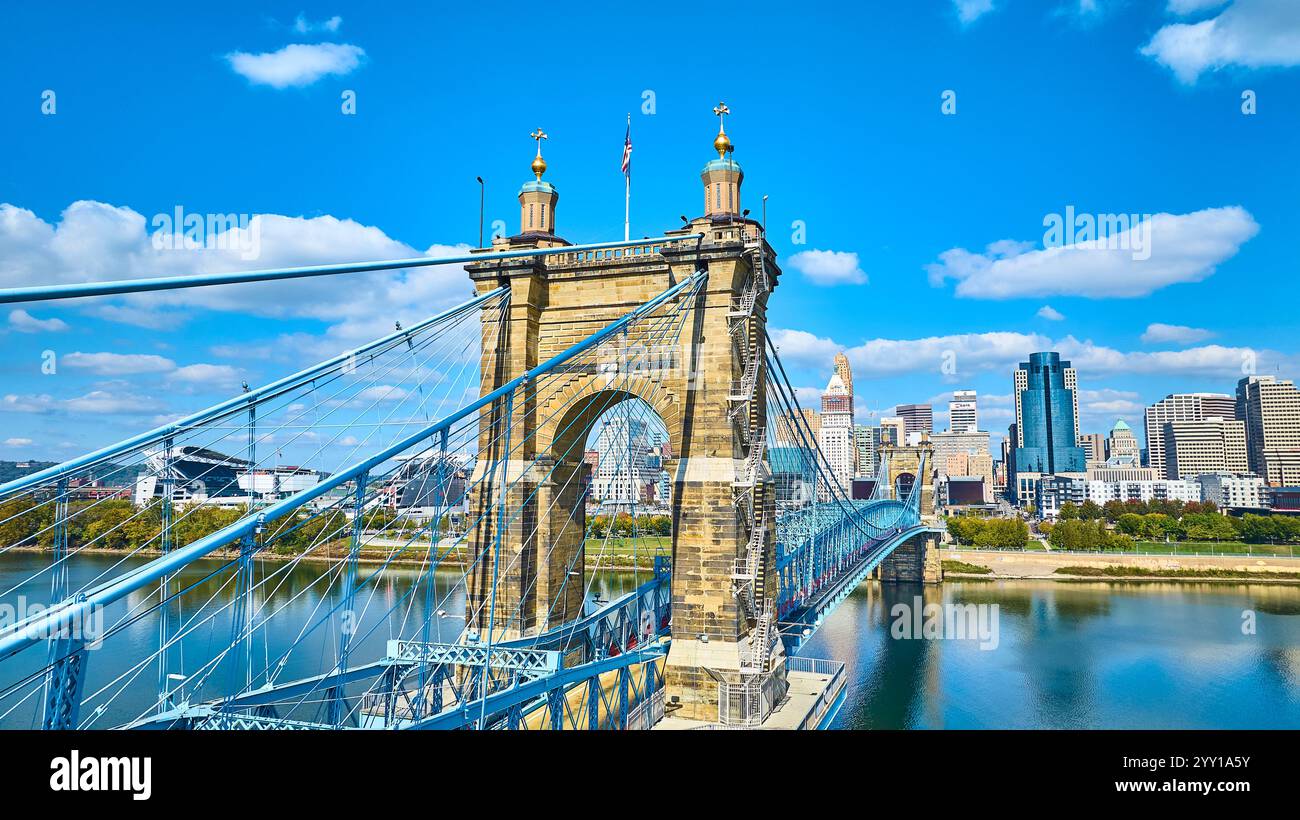 Aerial Panorama of John A. Roebling Bridge and Cincinnati Skyline Stock ...