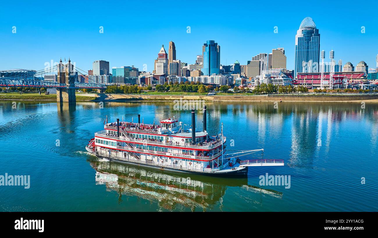 Aerial of Cincinnati Riverboat and Skyline on Ohio River Stock Photo ...