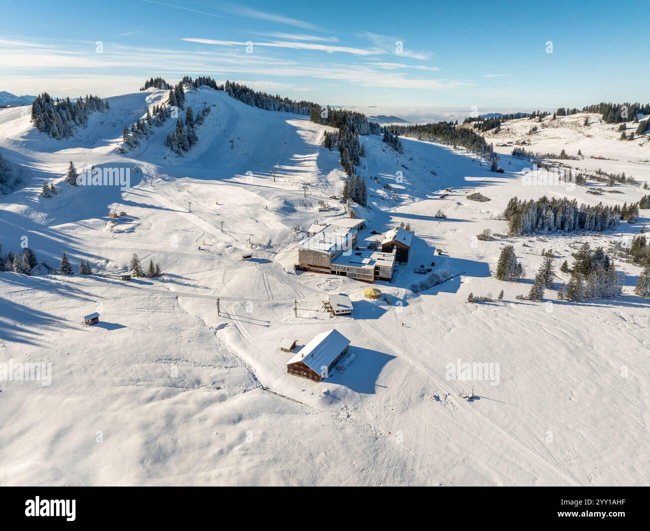 wintry aerial photo of the Hochhaedrich ski area and resort in the ...