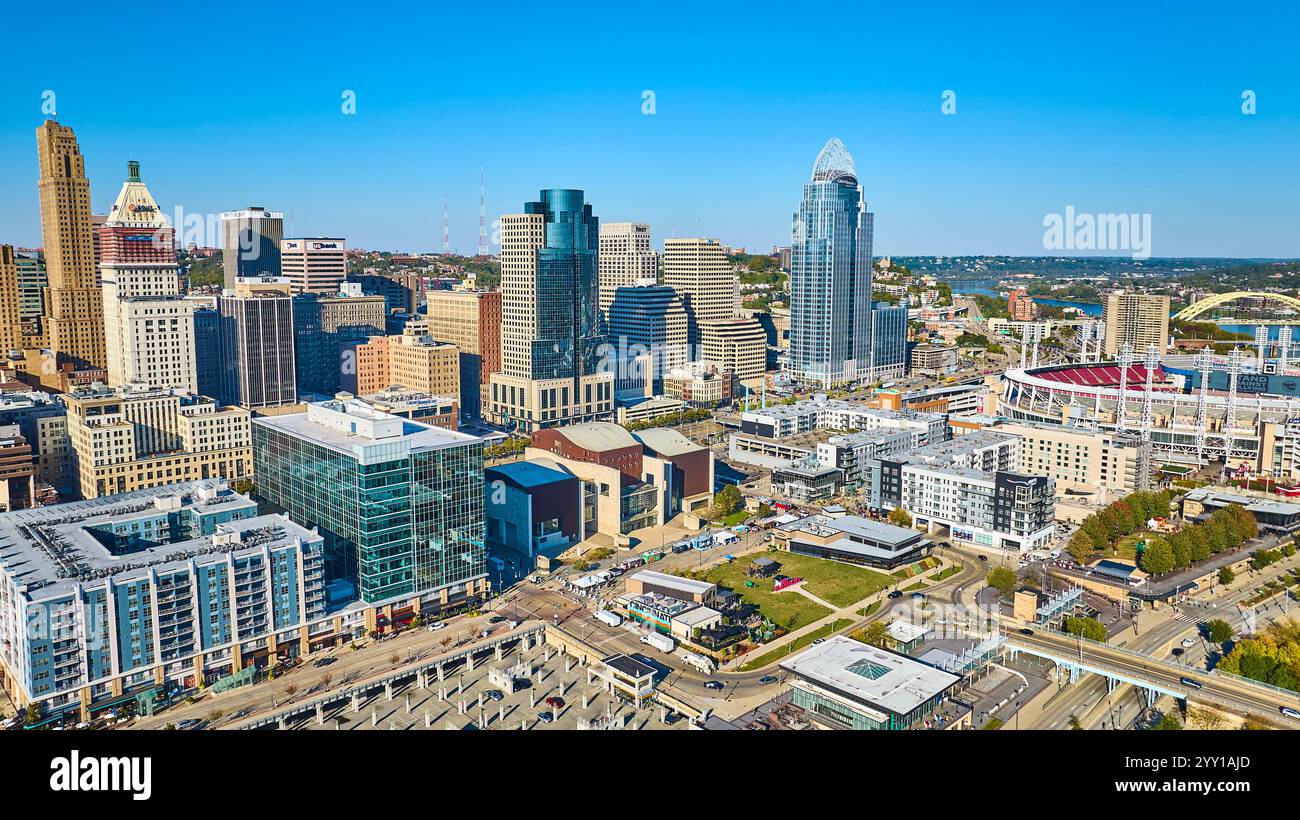 Aerial of Downtown Cincinnati Skyline and Ohio River Stock Photo - Alamy