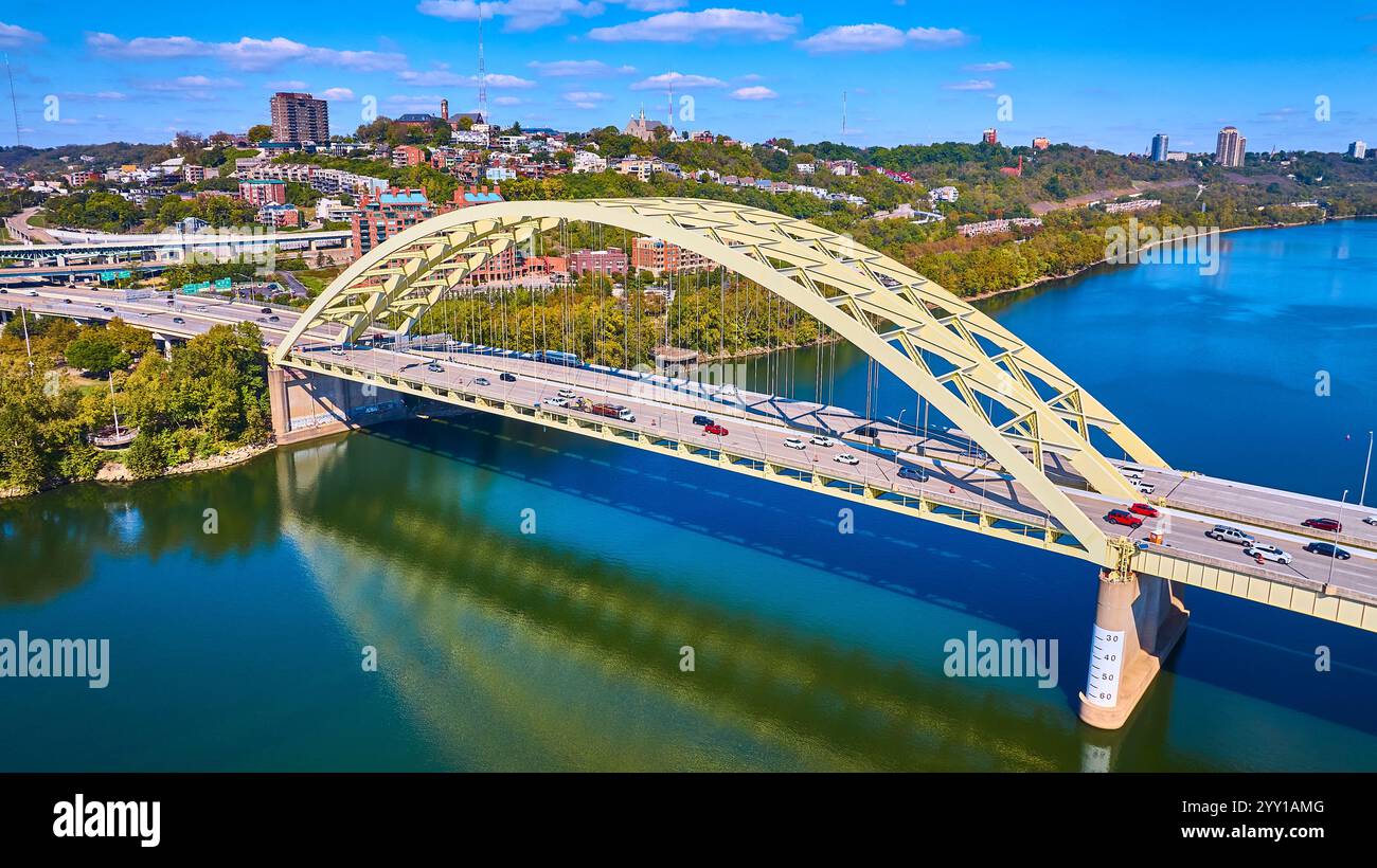 Aerial of Daniel Carter Beard Bridge Over Ohio River in Cincinnati ...