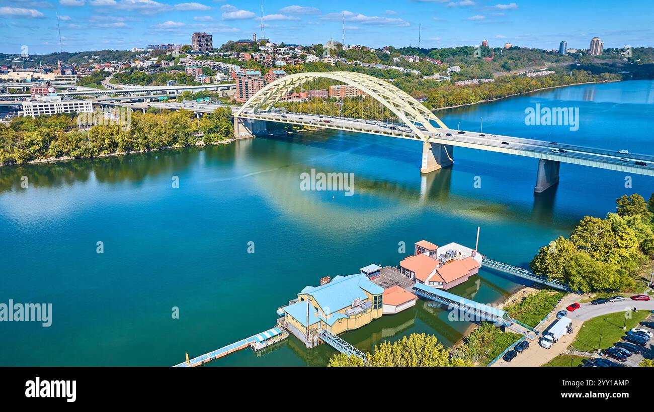 Aerial of Daniel Carter Beard Bridge and Cincinnati Skyline Stock Photo ...