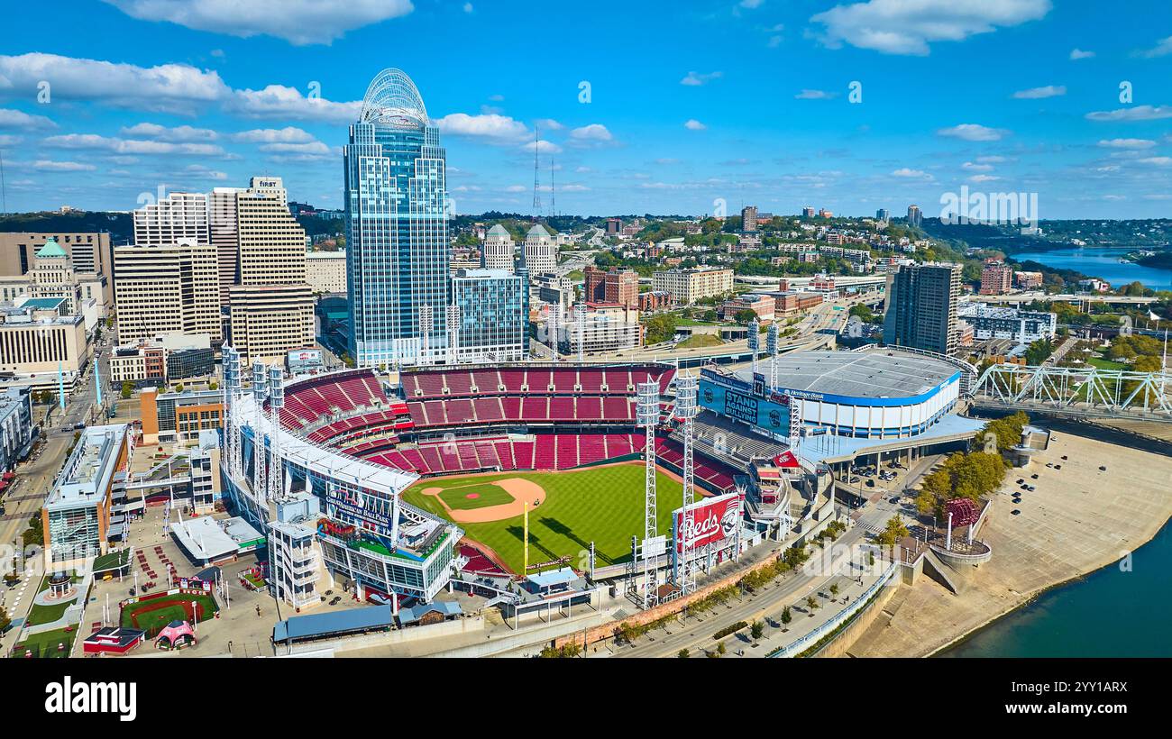 Aerial of Cincinnati Great American Ball Park and City Skyline Stock ...