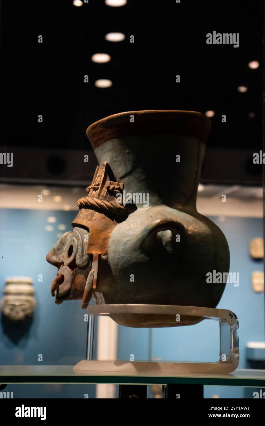 Mexico City, Mexico November 12, 2024: Aztec ceramic pot representing ...