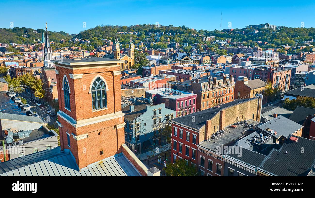 Aerial of Historic Cincinnati Architecture and Church Steeples Stock ...