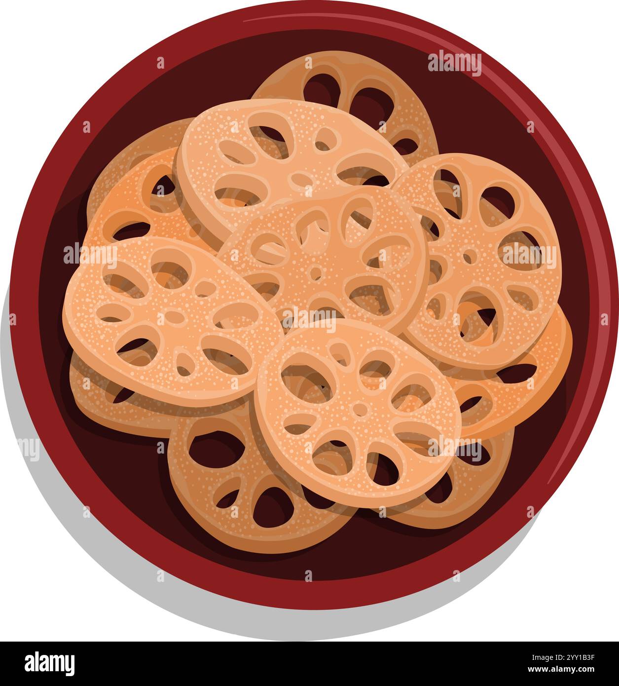 Sweet candied lotus root in a red bowl, top view isolated Stock Vector ...