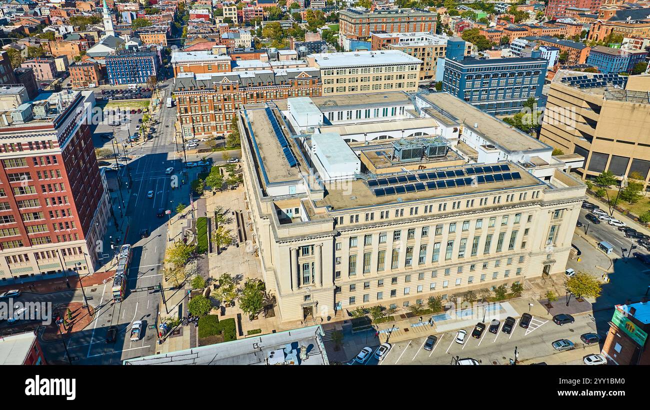 Aerial of Historic Hamilton County Courthouse with Solar Panels Stock ...