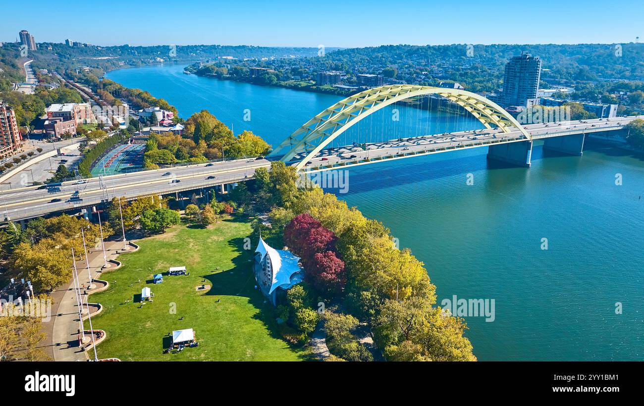 Aerial of Daniel Carter Beard Bridge Over Ohio River in Cincinnati ...