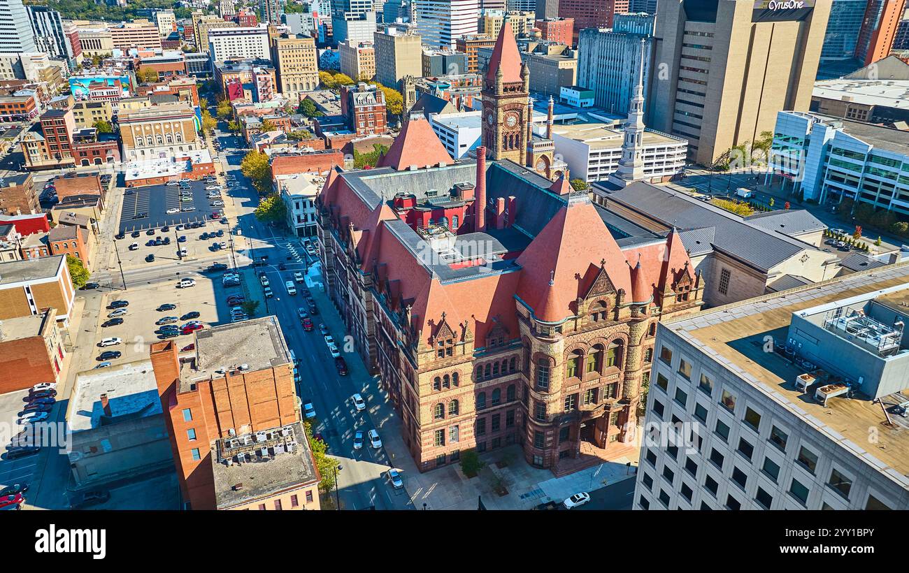Aerial of Historic Cincinnati City Hall Amidst Urban Landscape Stock ...