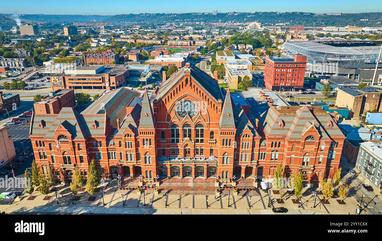 Aerial of Cincinnati Music Hall and Urban Skyline Stock Photo - Alamy