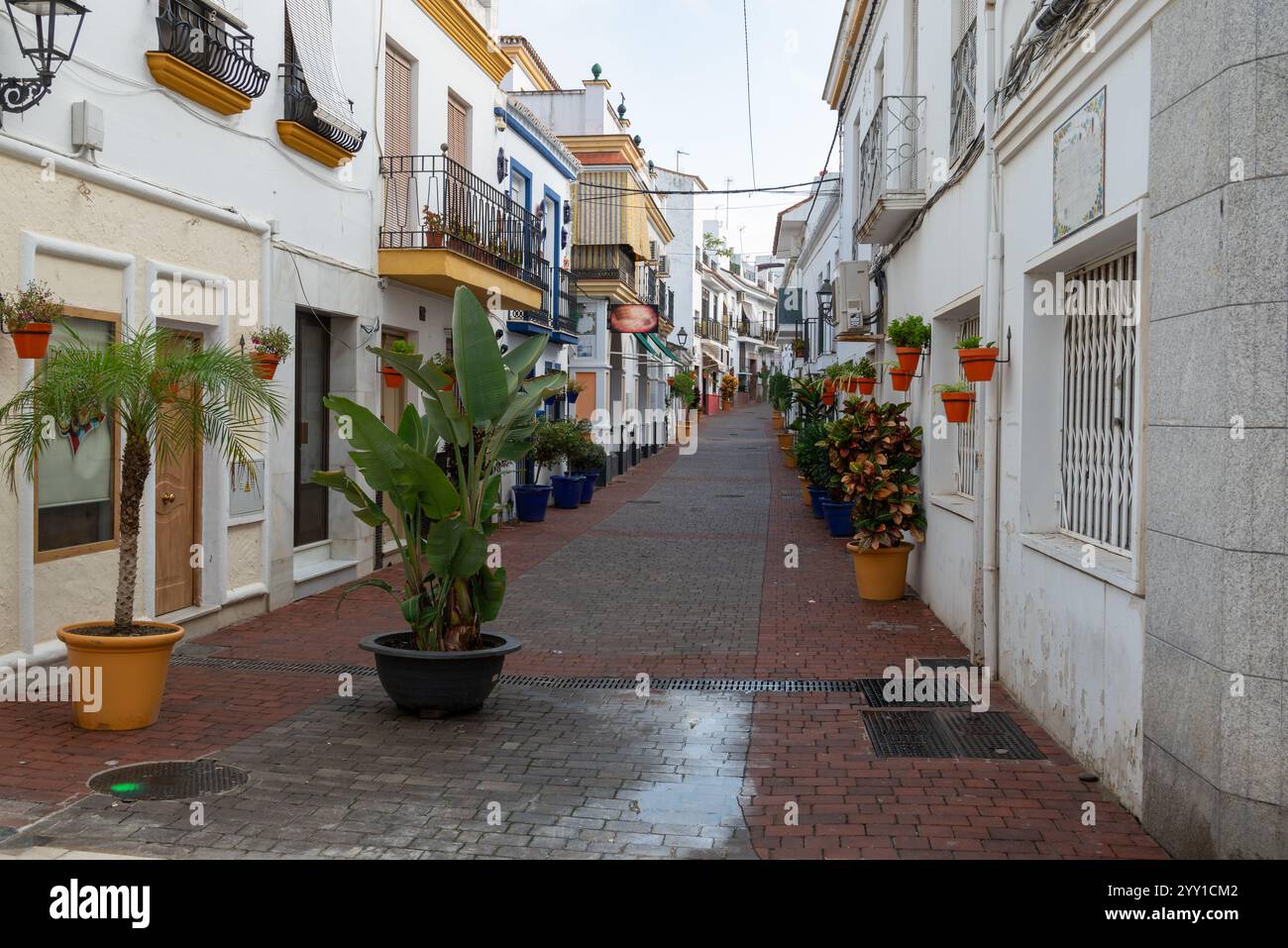 One of the nice streets without traffic in Estepona's old town with ...