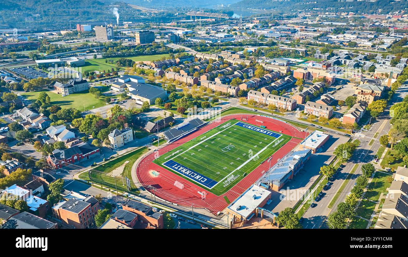 Aerial of Cincinnati Sports Complex and Surrounding Neighborhood Stock ...